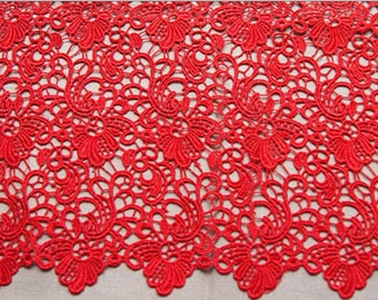 Red lace fabric | Etsy