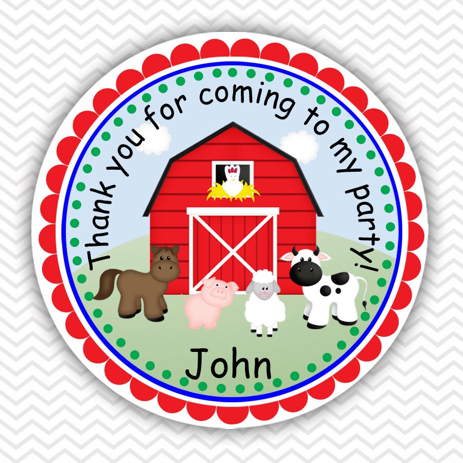 Barn Yard Farm Animals Personalized Stickers Party Favor