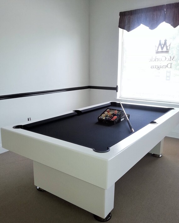 7ft Custom modern Pool Table with black felt all white finish