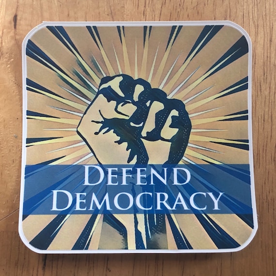 Blue Defend Democracy Vinyl Sticker USA Sticker US Flag