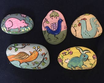 Painted animal rocks | Etsy