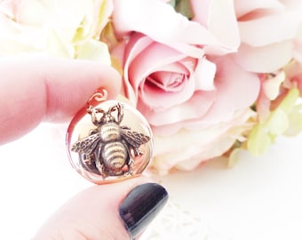 Copper Bee Locket Bumble Bee Locket Bumblebee Round