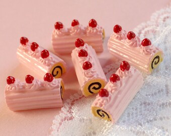 6 Pcs Assorted Log Swiss Roll Cake Cabochons 26x16mm