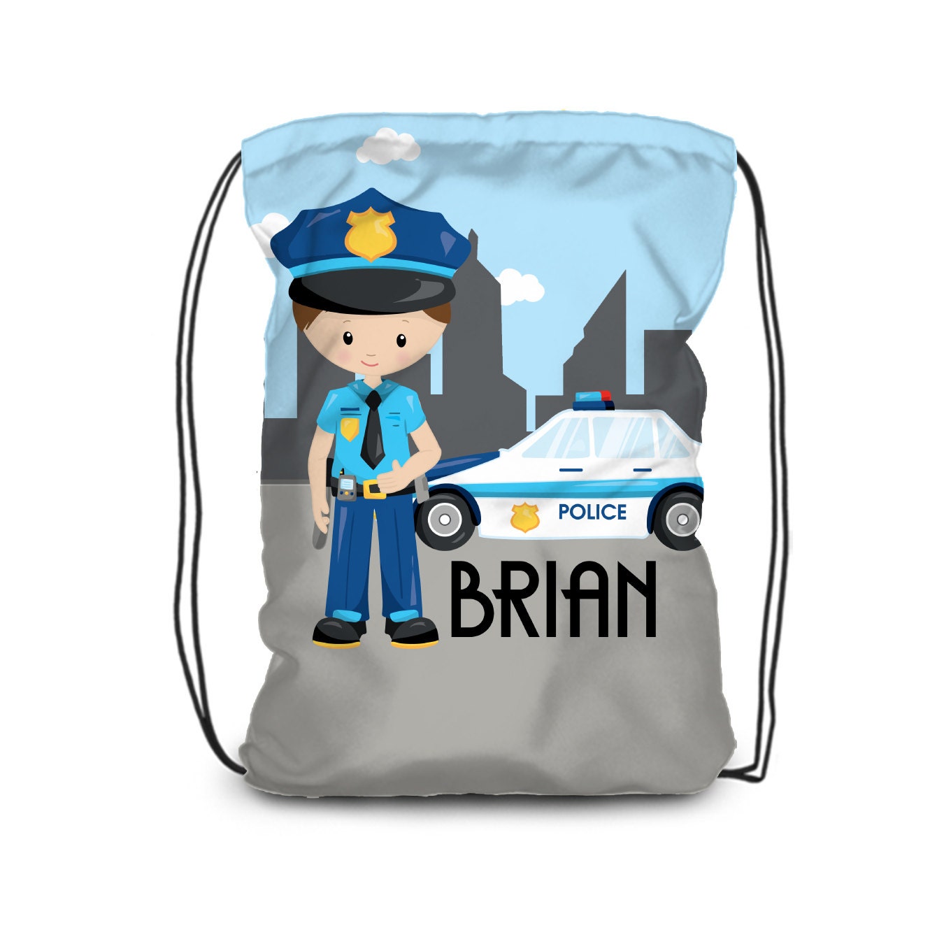 Police Drawstring Backpack City Police Bag Police Car