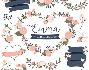 Emma Floral Heart Clipart & Vectors in Wildflowers pink