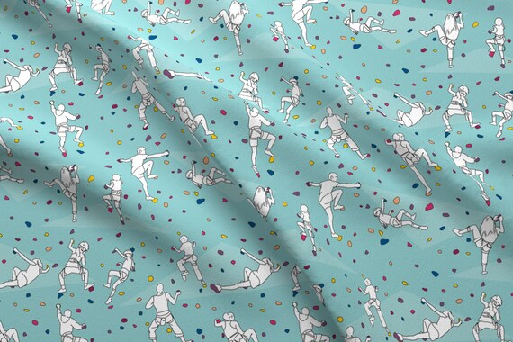 Rock Climbing Fabric Rock Climbers On Pale Blue By