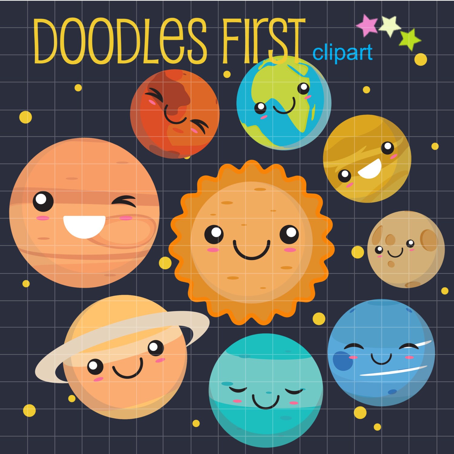 Kawaii Planets Digital Clip Art for Scrapbooking Card Making