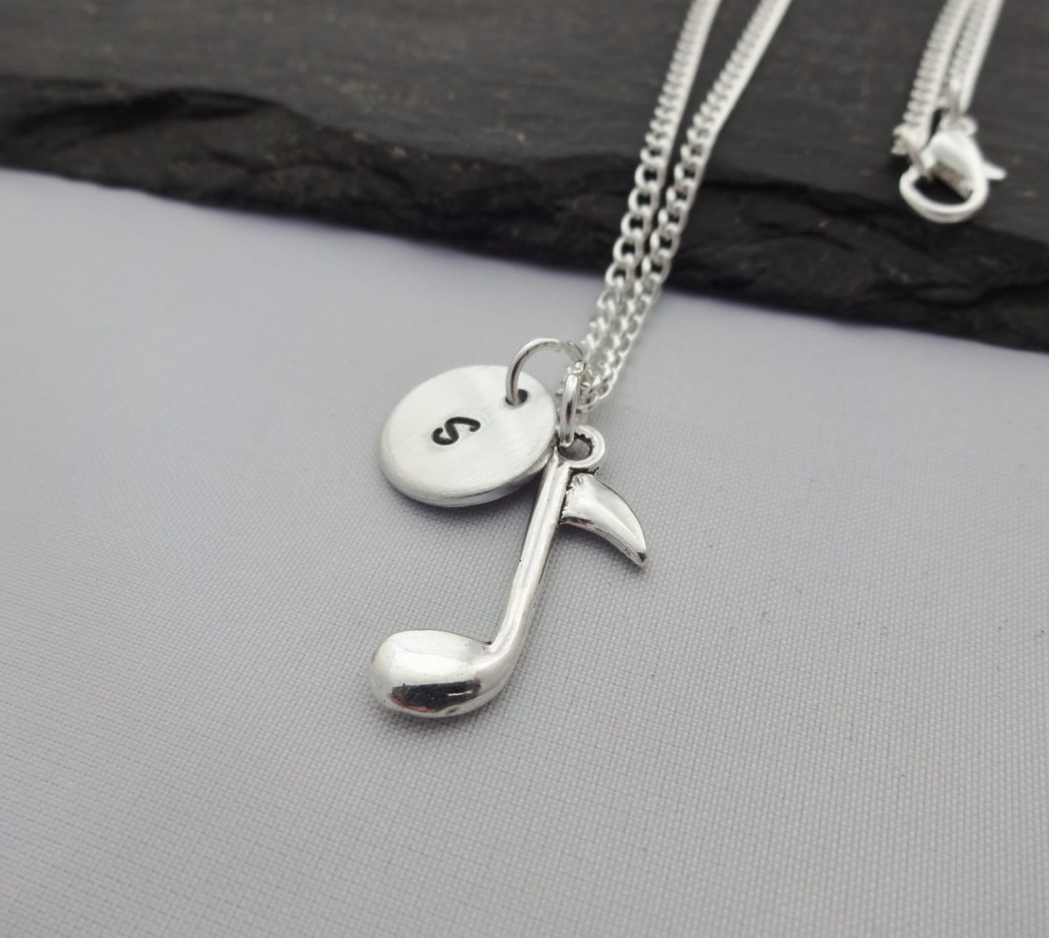 Initial Music Necklace Music Note Necklace Initial Charm