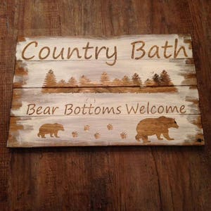 Rustic bathroom sign | Etsy
