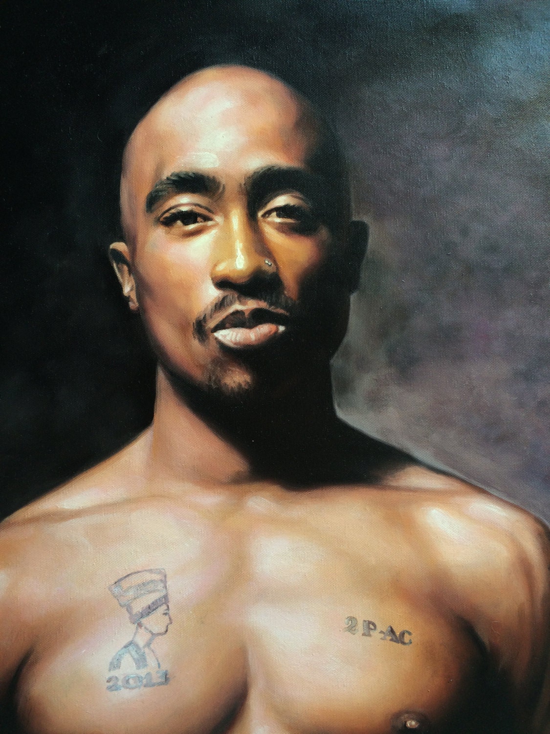 Tupac 2pac Shakur oil painting on canvas 24x32 inch large