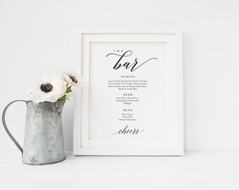 Script Bar Sign Template Wedding Bar Menu Signs Signature
