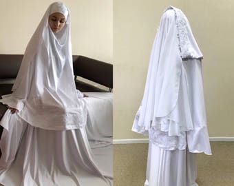 White long burqa Muslim niqab wedding hijab hajjie