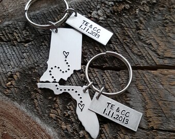 Home Keychain ANY State Kechain Personalized Hand Stamped