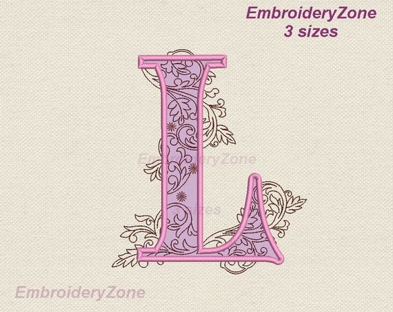 Large letter L Applique machine embroidery design Monogram L