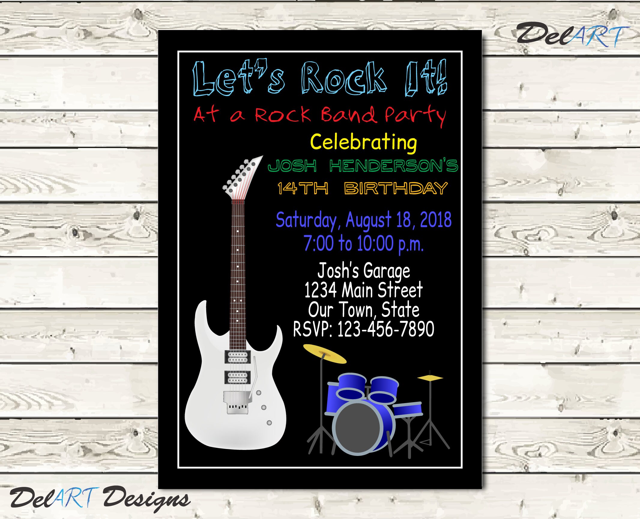 E Guitar Rock Star Theme Birthday Invitation