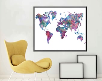 World Map Poster World Map Print Large World Map Home and