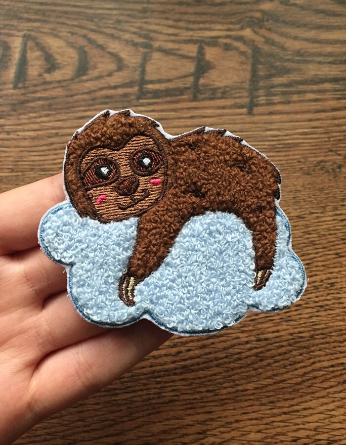 Fuzzy Sloth Bud // Iron On Patch // 3 Embroidered