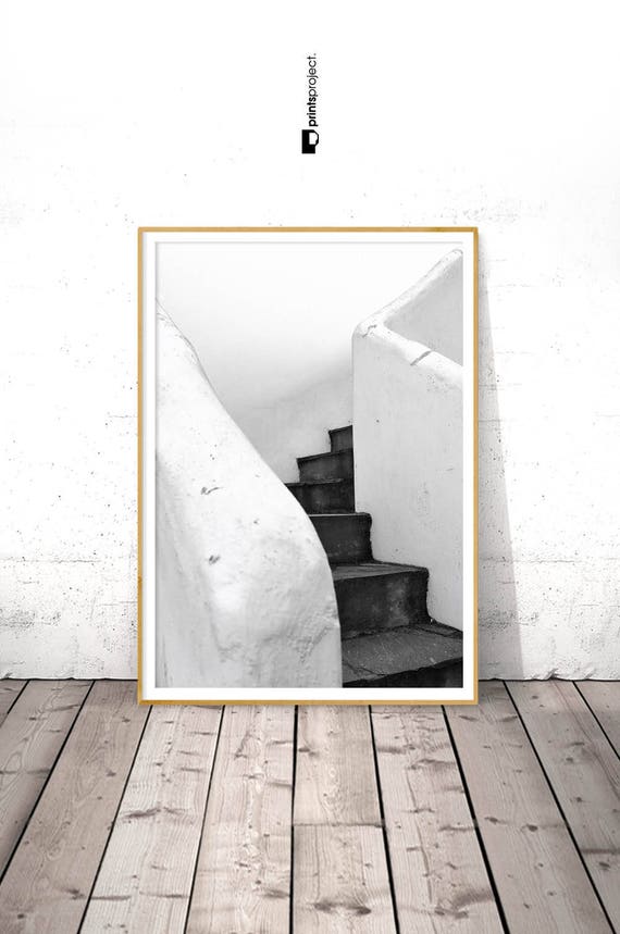 Minimal Photo Print Staircase Wall Art Black White