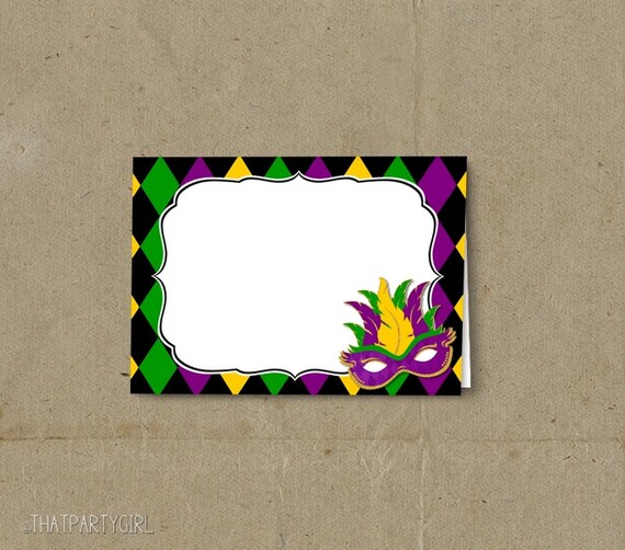 Mardi Gras Party Food Tent Labels Place Cards Printable DIY