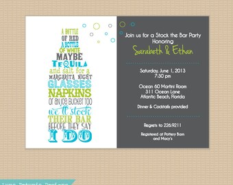 STOCK THE BAR Invitation Blush Pink & Gold Glitter Engagement