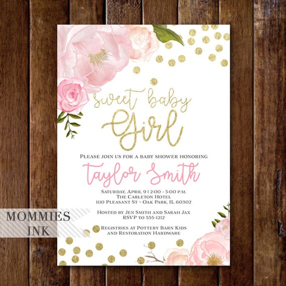 Sweet Baby Girl Invitation Baby Shower Invitation Light Pink