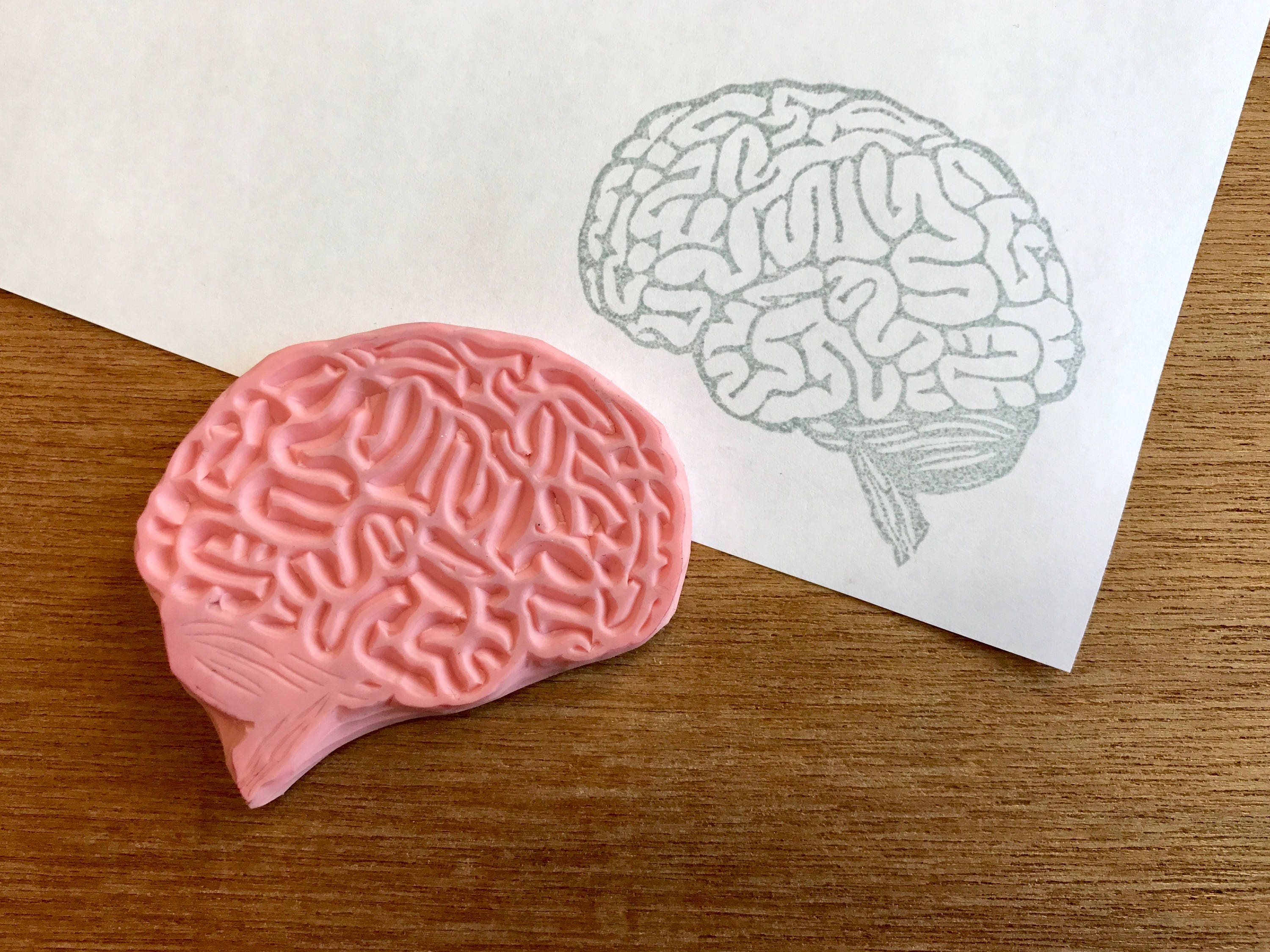 Brain stamp brain hand carved stamp brain rubber stamp