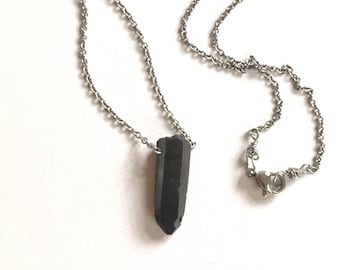 Copper Wire Wrapped Titanium Quartz Necklace