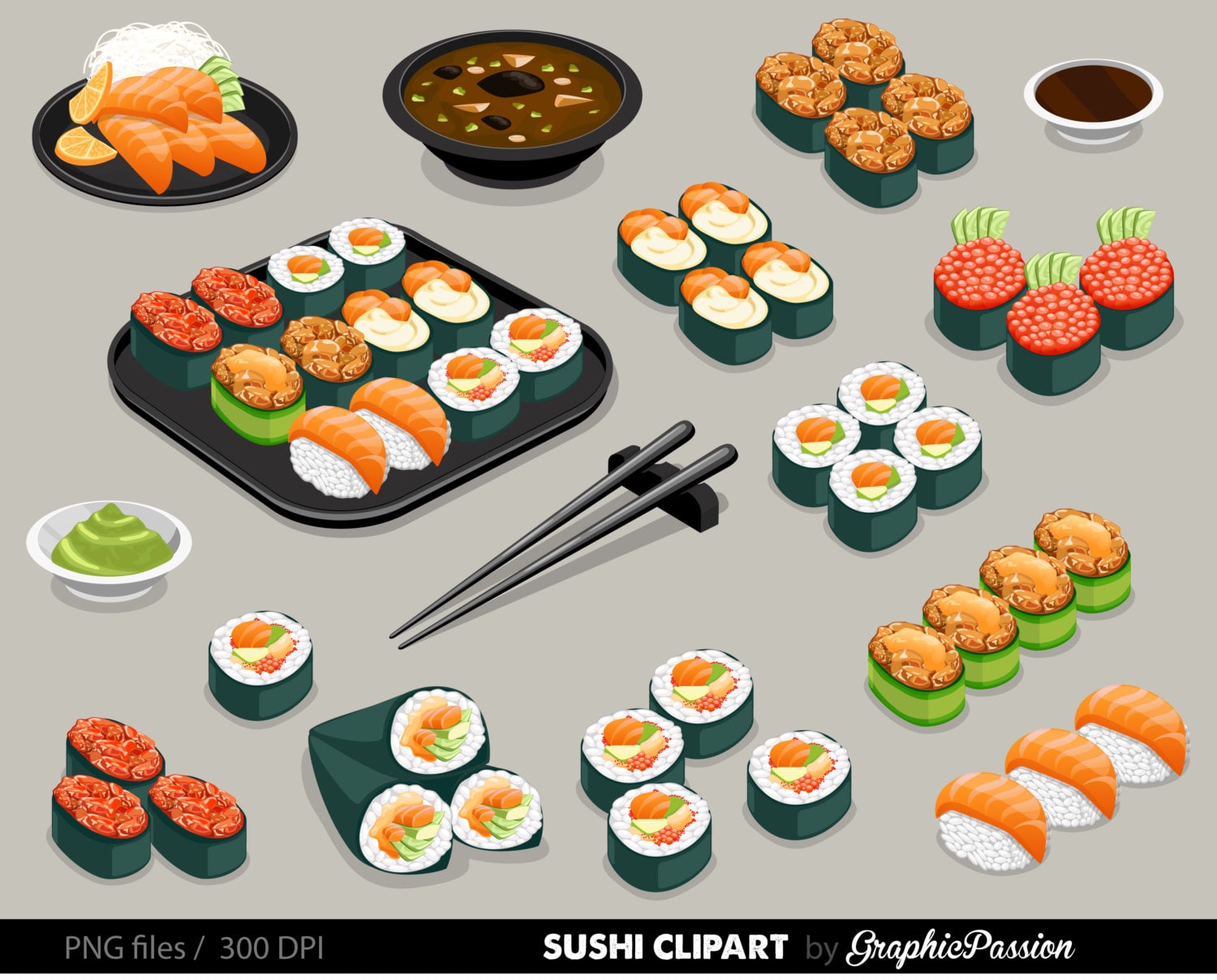 Sushi Set Clipart Food clipart Japan food clipart Sushi