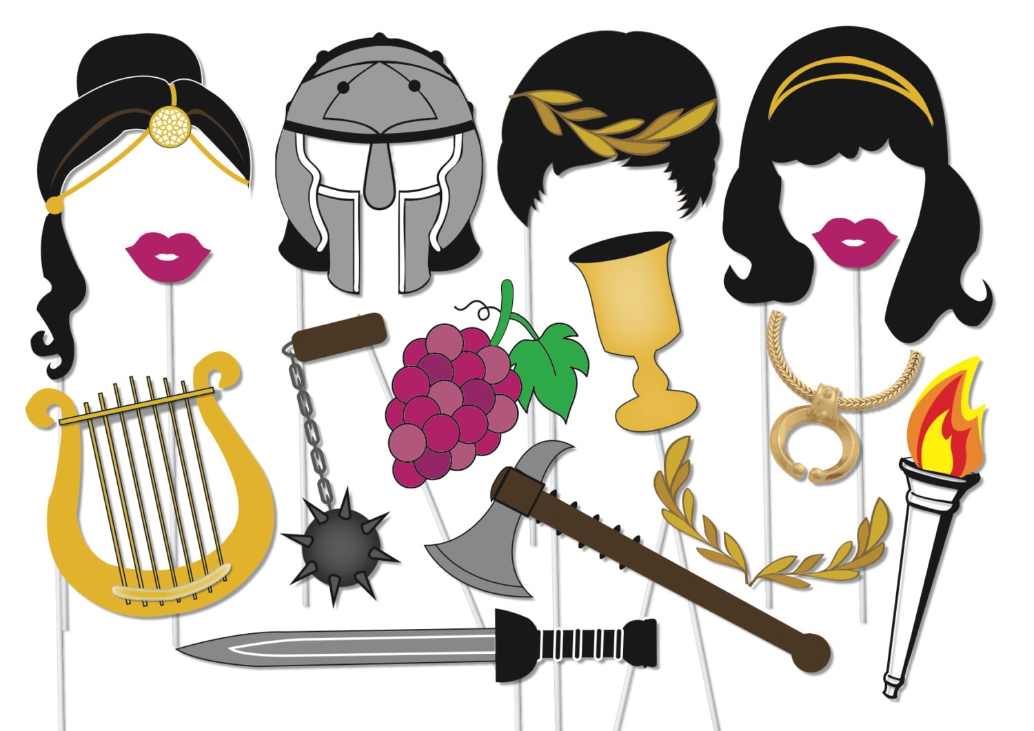 Toga Party Photo Booth Props Set 14 Piece Printable Game