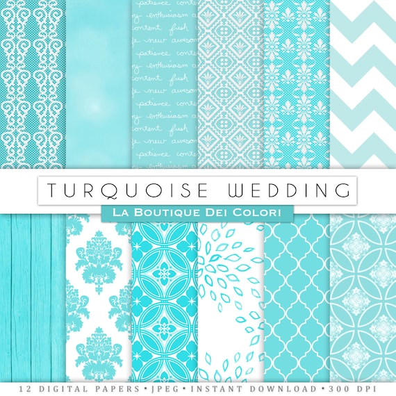 Turquoise Wedding digital paper Blue patterns for wedding