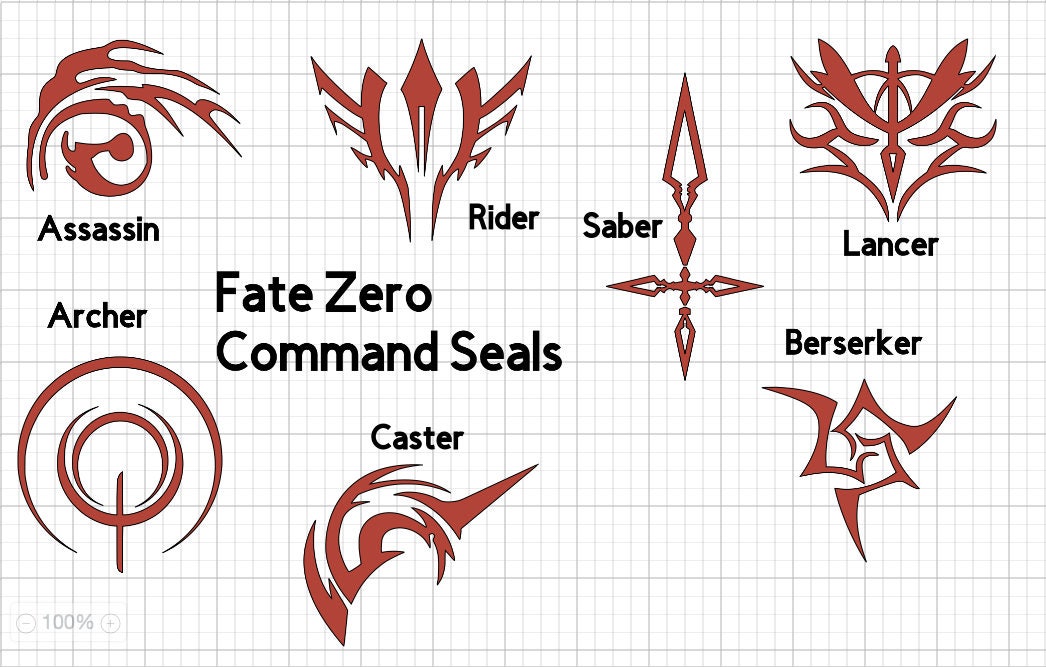 Fate Zero Inspired Command Seal Archer Rider Caster Saber