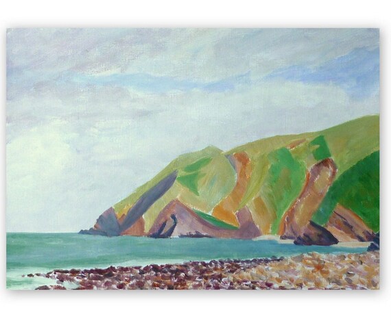 Cliff view Lynmouth Devon original acrylic painting
