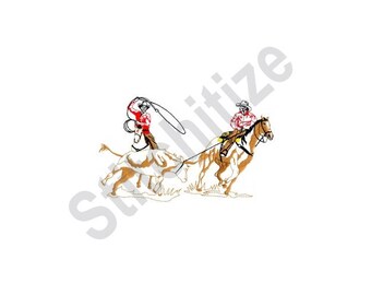 Team Roping drawing of rodeo cowboys team roping at the