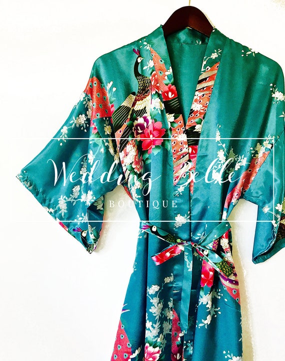 Classic Teal Kimono Robe Peacock Robe Teal High Quality