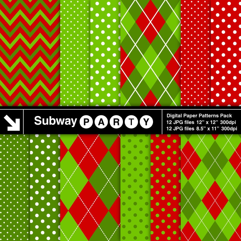 Christmas Chevron Polka Dots and Argyle Digital Papers Pack