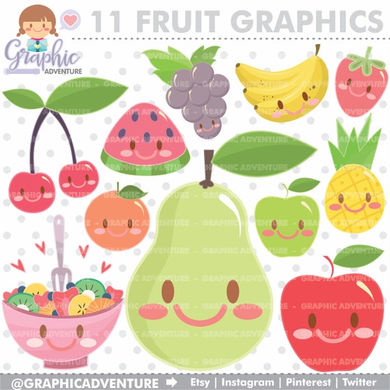 Fruit Clipart Fruit Graphics COMMERCIAL USE Kawaii Clipart