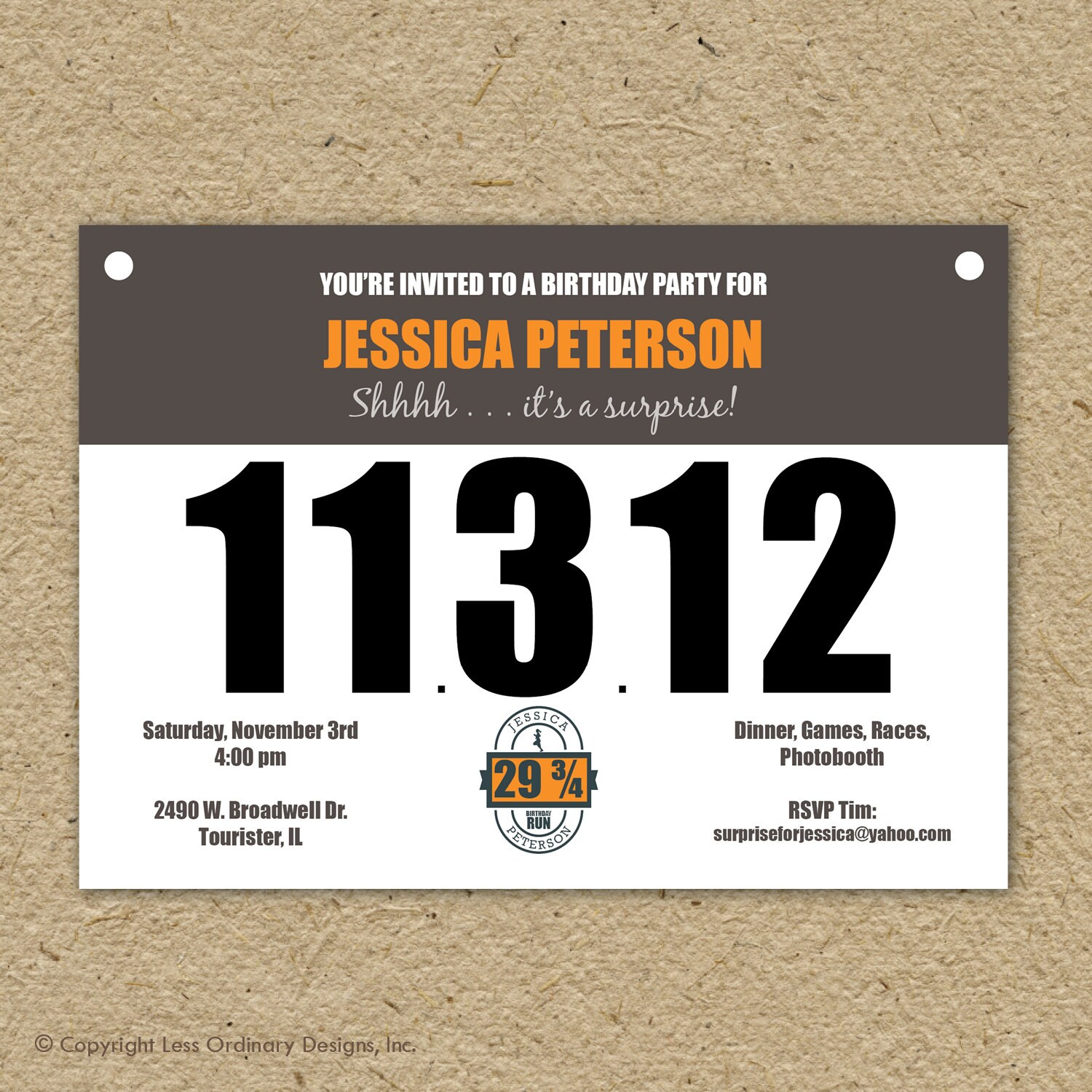 Runner s Bib Birthday Party Invitation Marathon Theme