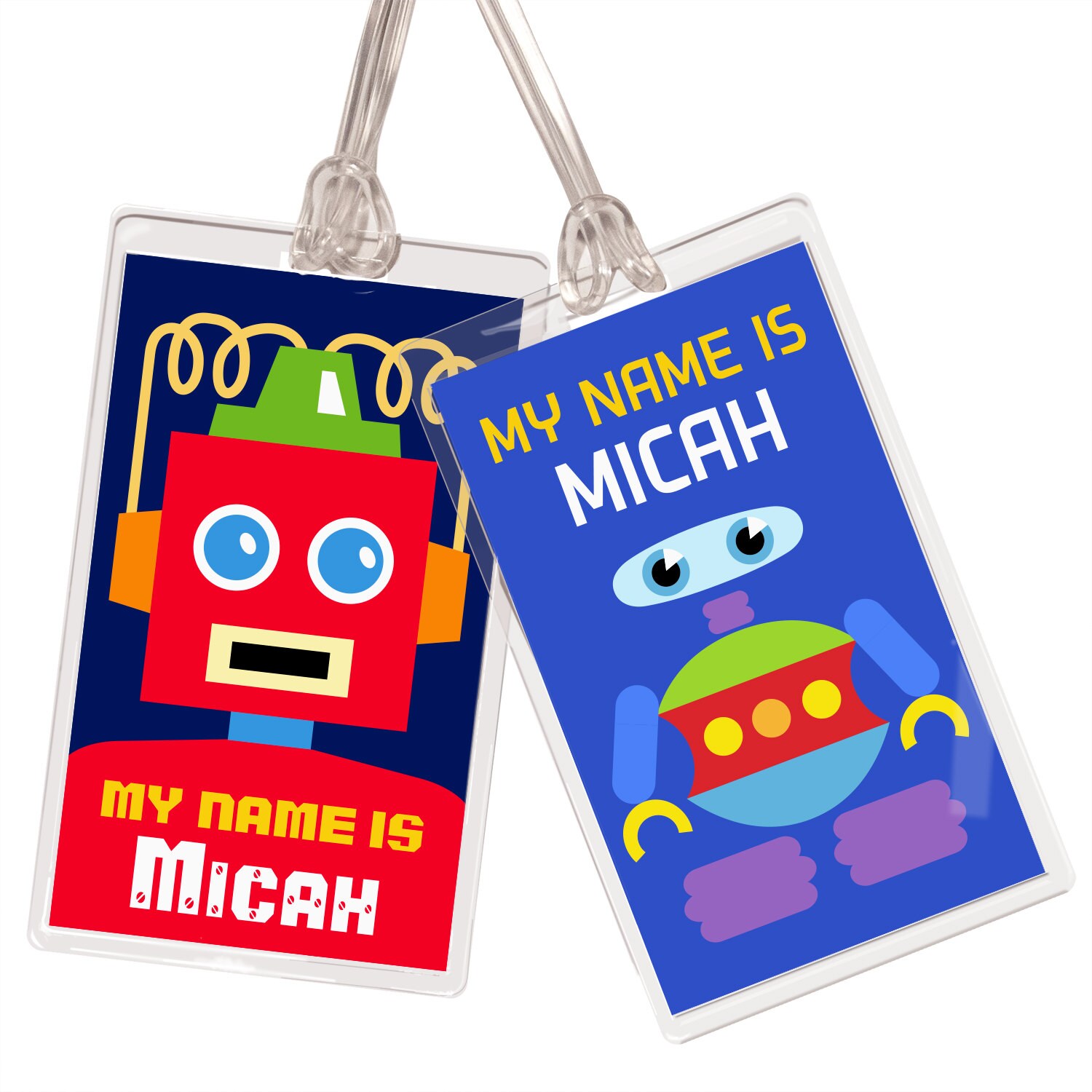 Kids Personalized Robots Name Tag Set