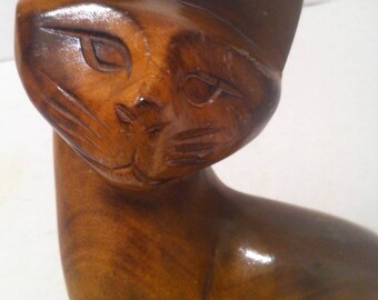 Carved wooden cat | Etsy