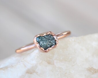 Multicolored Rough Diamond Cluster Engagement Ring 14K Rose