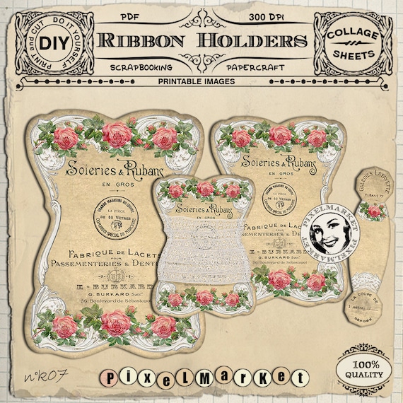 Lace Ribbon Keeper & Thread Card PRINTABLE TEMPLATES Set of 5