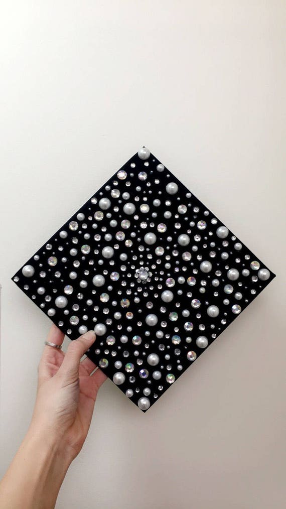 Graduation Cap Pearls & Glitz Silver Rhinestone Grad Cap