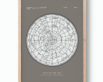 Star Map Constellations Framed Poster. Ready to Hang Print.