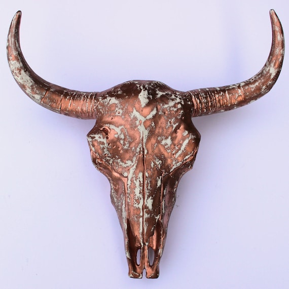 Stunning Copper Distressed Style Hand Painted Faux Cow Skull