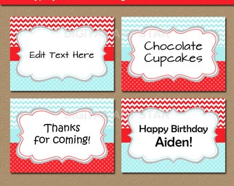 Editable Red Black Fancy Food Labels Printable Buffet Cards