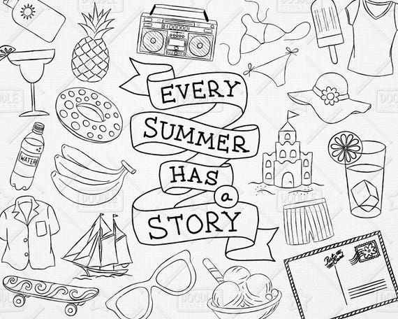 Doodle Summer Vector Pack Beach Clipart Summer Doodle