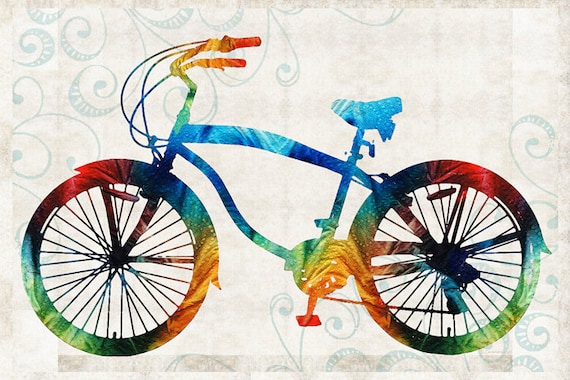 Bike Art PRINT from Painting Bicycle Cycle Primary Colors
