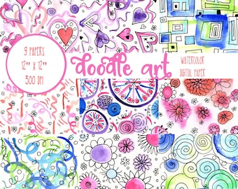 Doodle digital paper: Doodles hand drawn circles