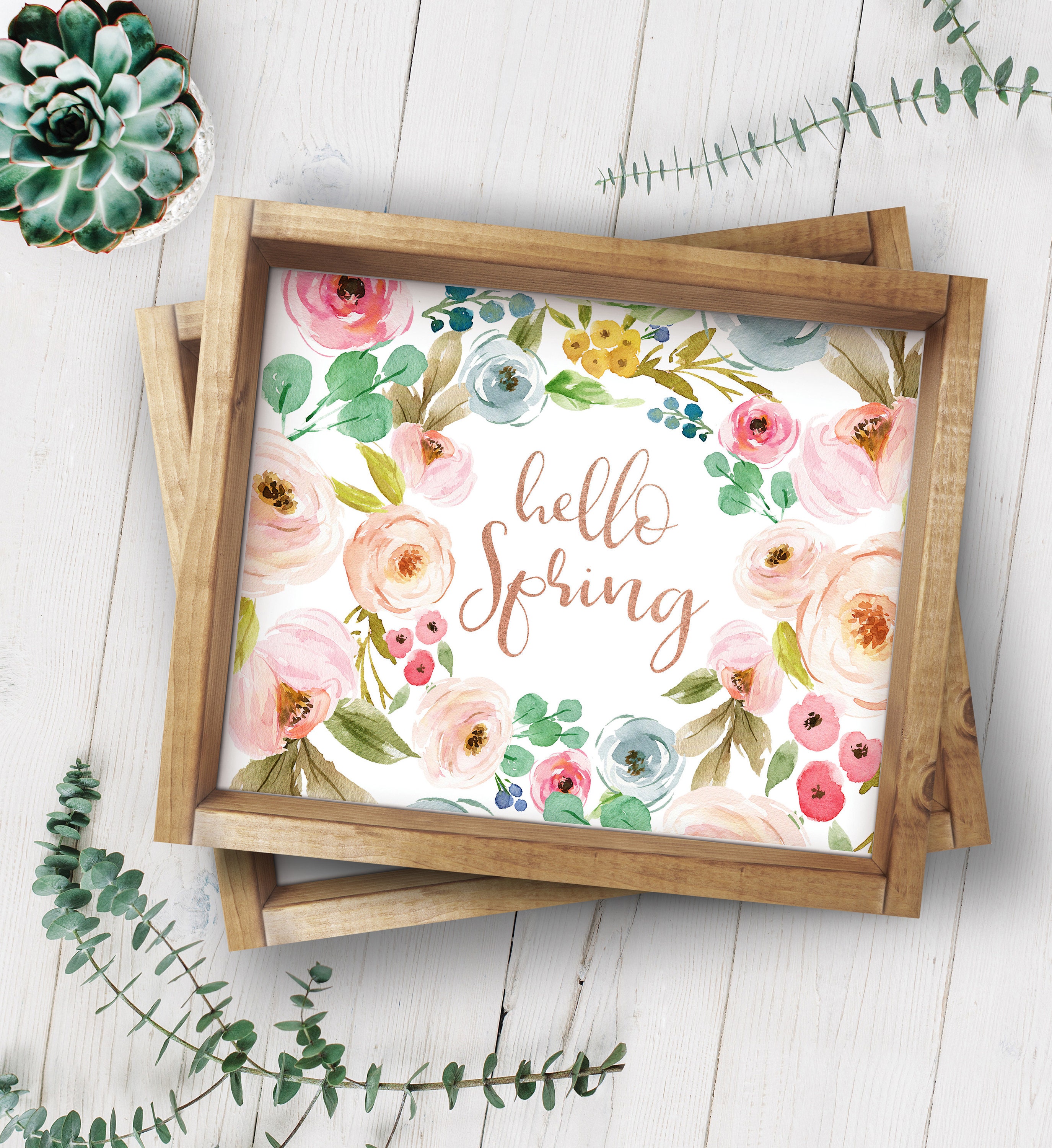 Hello Spring Print-Welcome Spring Print-Spring Print-Rose Gold