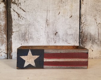 Americana rustic home decor Wooden box American flag 4th of